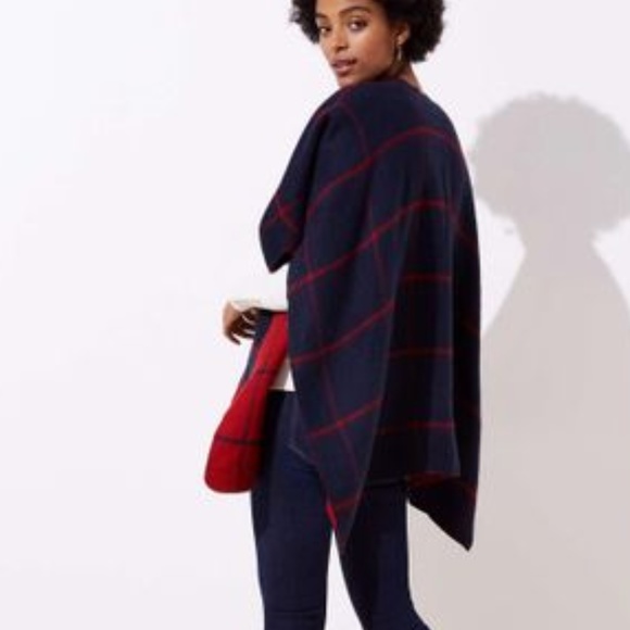 LOFT | Sweaters | Nwt Loft Reversible Plaid Poncho Wrap Ml | Poshmark